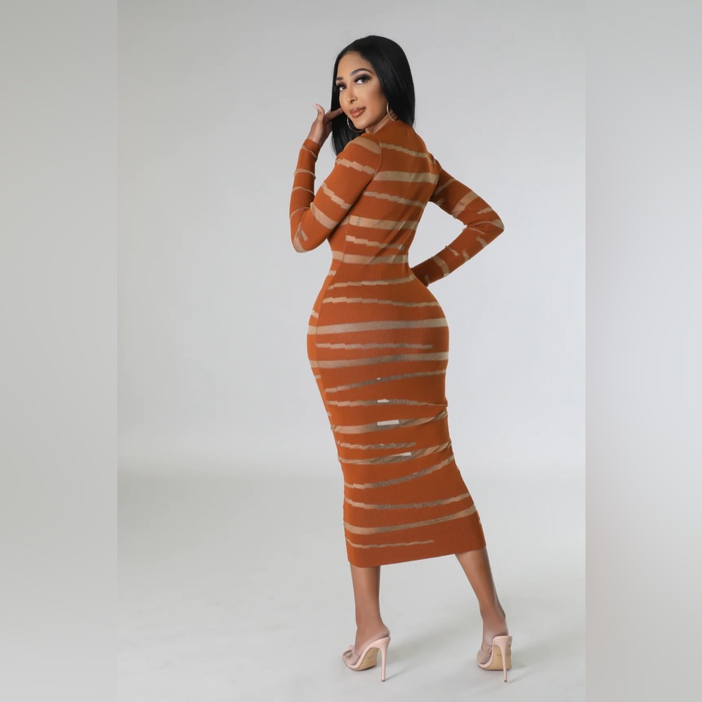 Brick Sheer Mesh Body-Con Dress - Gem